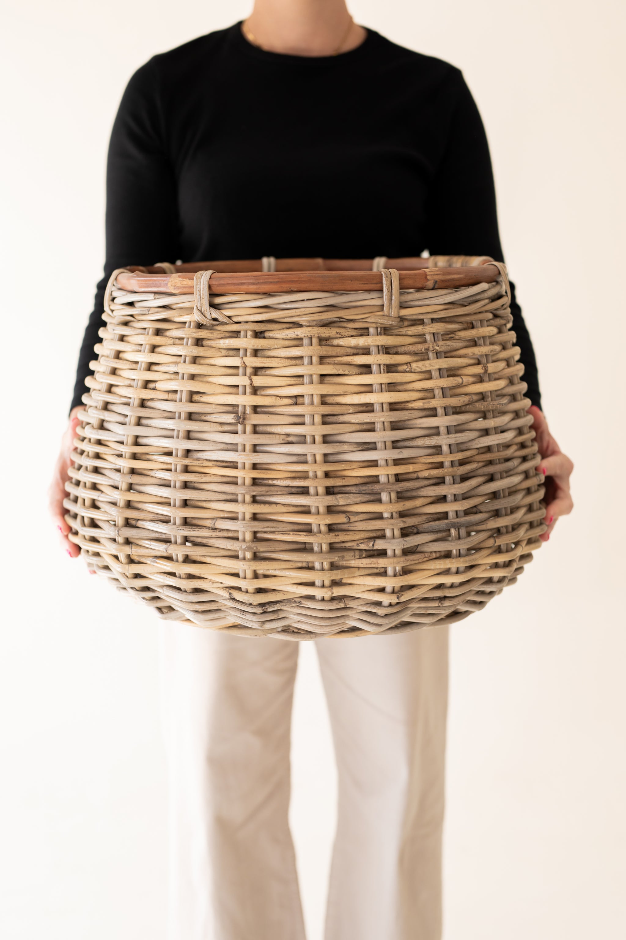 Rattan Round Storage Basket with Bamboo Edge | Basketly – Basketly