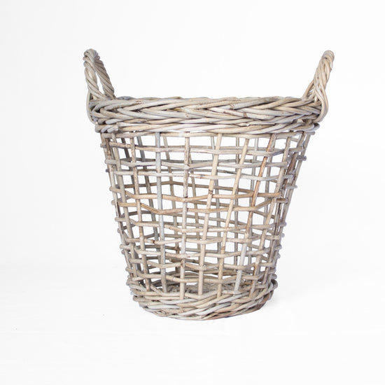 Rattan Open Weave Round Tapered Basket Kubu Grey – Basketly