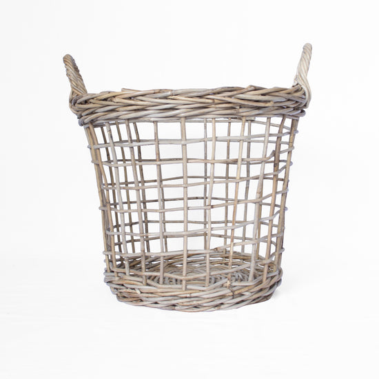 Rattan Open Weave Round Tapered Basket Kubu Grey – Basketly